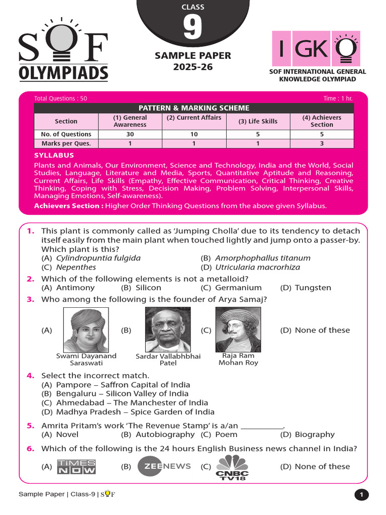 Igko Sample Paper Class-9 2025-26 | PDF