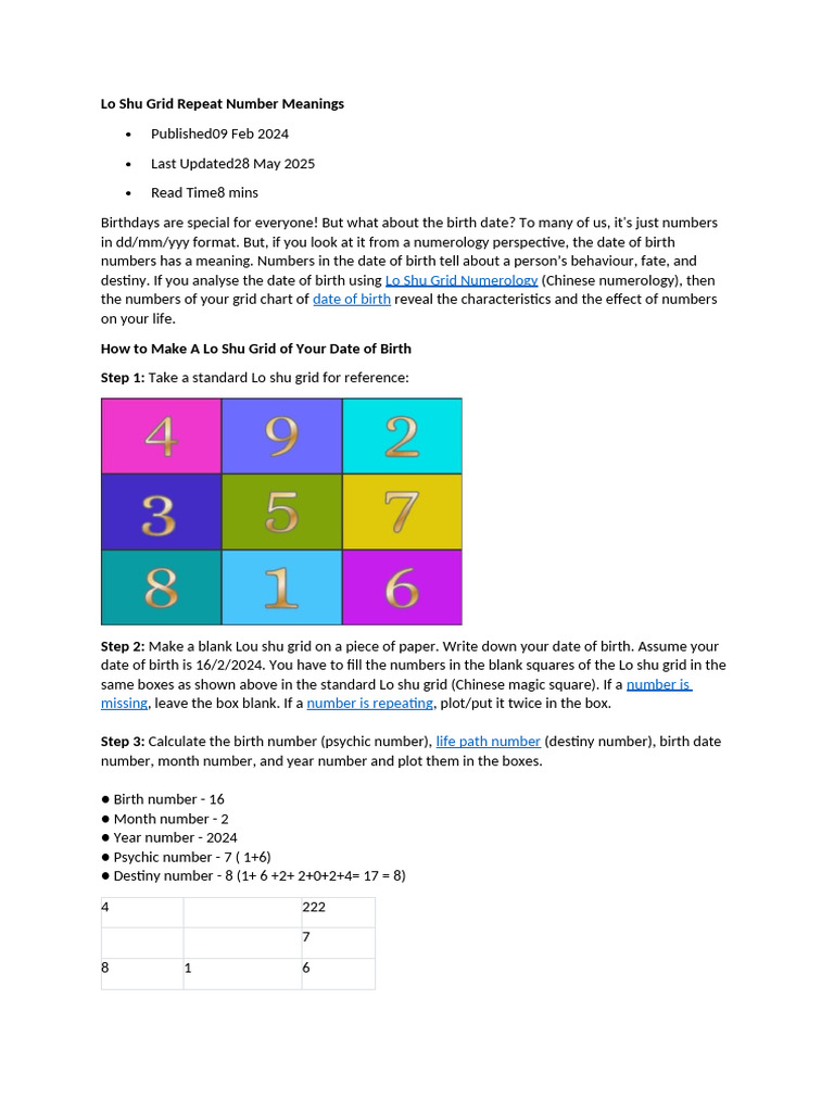 Lo Shu Grid Repeat Number Insights | PDF | Psychological Concepts ...