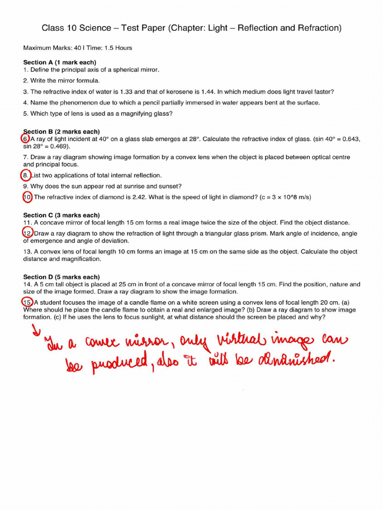 Class10 Science Test Light 90min | PDF