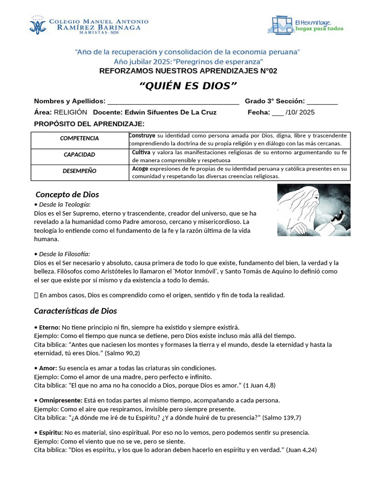 Ficha 2 QUIEN ES DIOS 3do | PDF | Dios | Tomás de Aquino