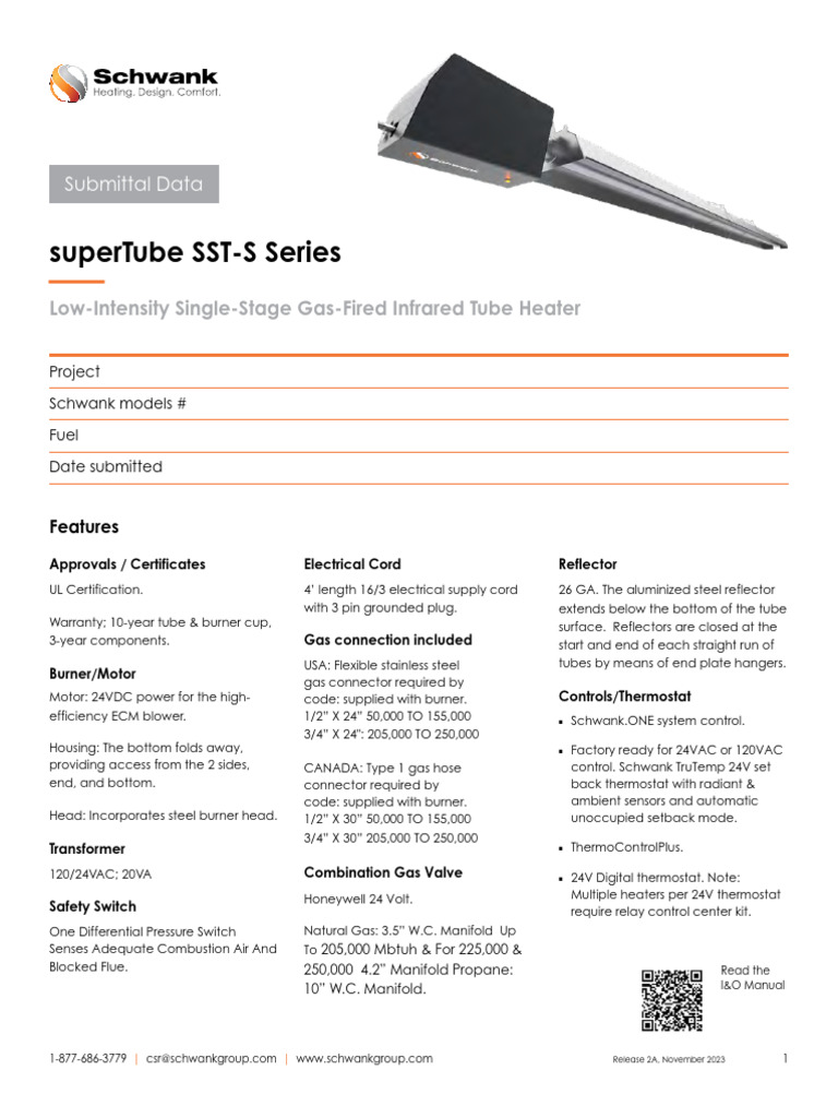 Schwank SST-S Gas Infrared Heater Specs | PDF | Thermostat | Sea ...