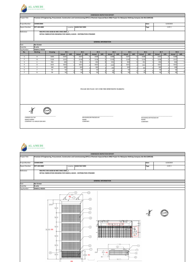 Dimension Inspection Report - Bar Screen | PDF