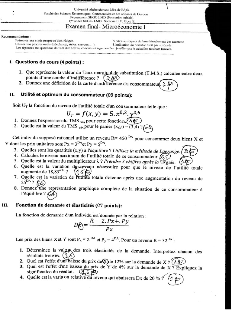 Microéconomie 1- Sujet 2 (2) | PDF