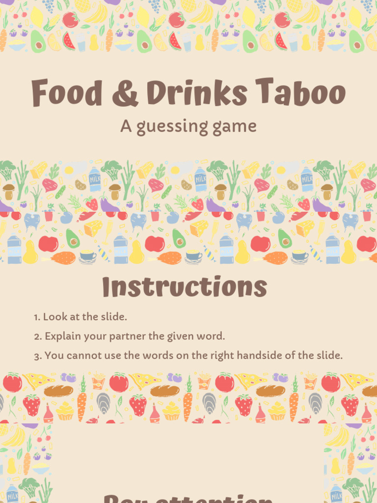 Food & Drinks Taboo Game Instructions | PDF | Foods | Drink
