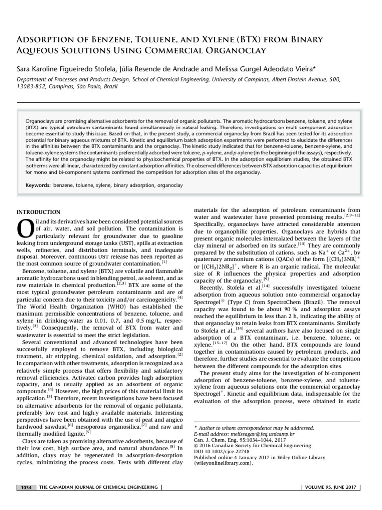 Adsorption of Benzene, Toluene, and Xylene (BTX) From Binary Aqueous ...