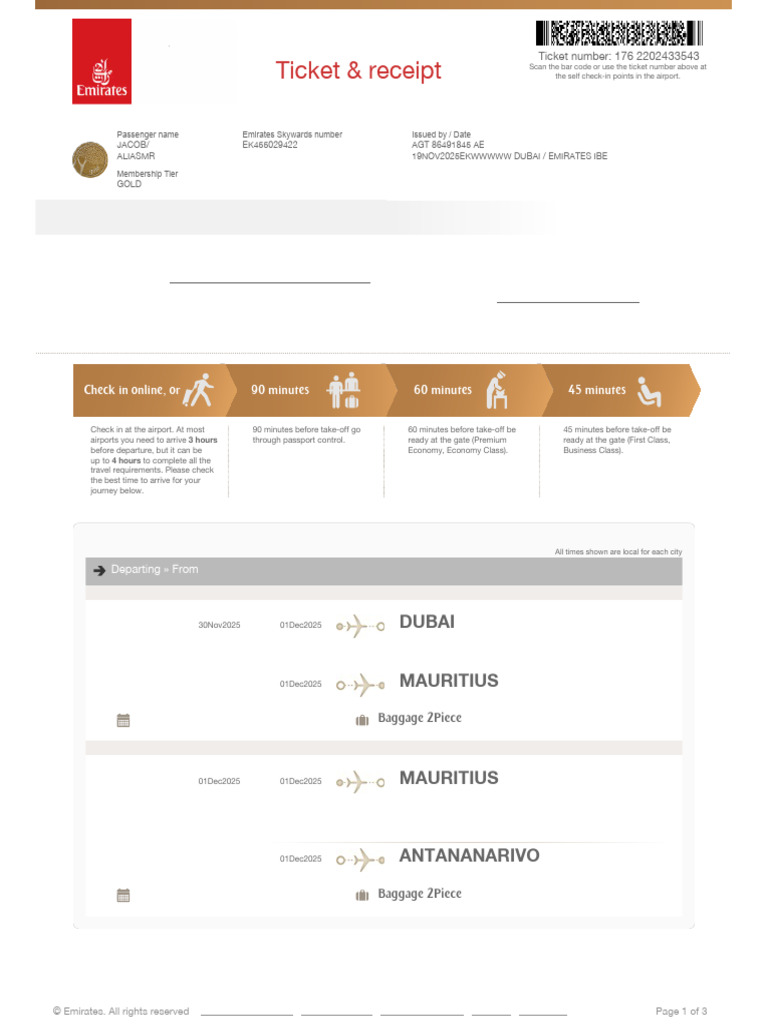 Emirates Ticket 1 | PDF | Aviation