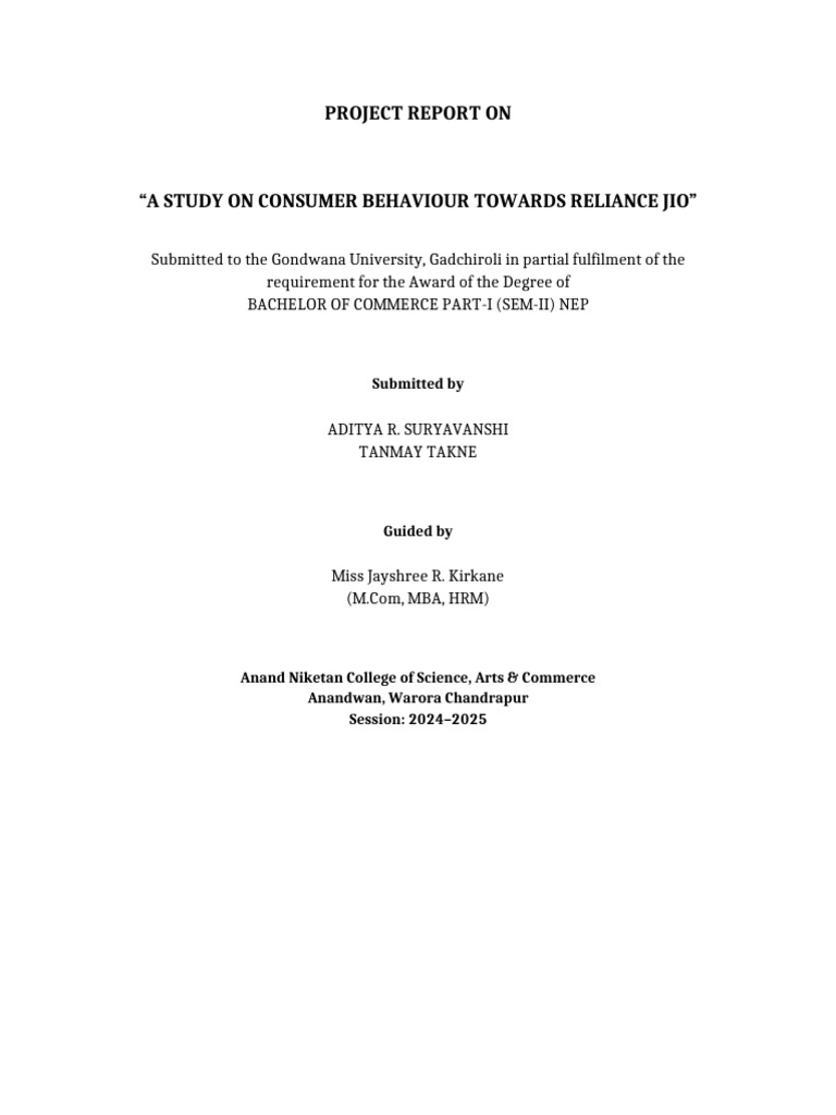 Project Report Reliance Jio Cover | PDF