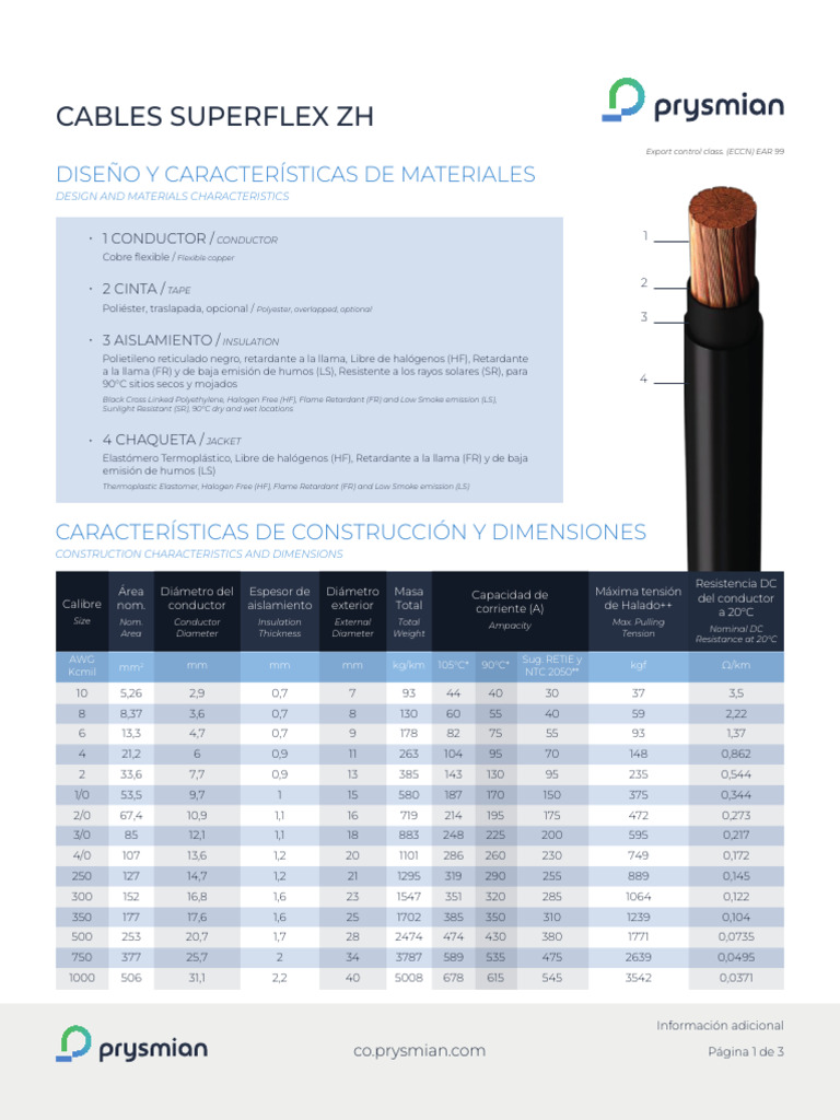 Características y Dimensiones de Cables Superflex | PDF