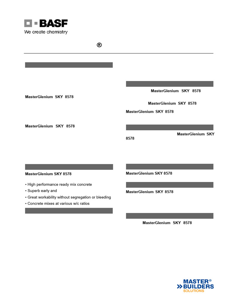 Basf Masterglenium Sky 8578 Tds | PDF | Concrete | Building Technology