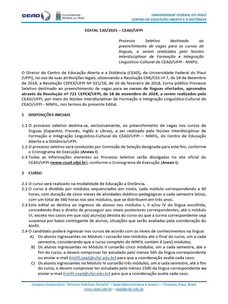 EDITAL_130_2025_NINFIL_CEAD_UFPI | PDF