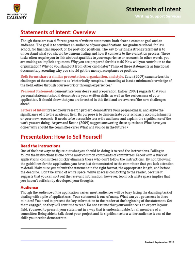 Statements of Intent Personal Statements Academic Genre | PDF ...