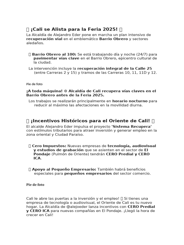 ¡Cali Se Alista para La Feria 2025! : Pie de Foto | PDF
