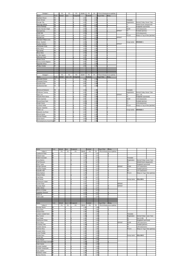 School Sports Timetable and Registration | PDF | Team Sports | Ball Games