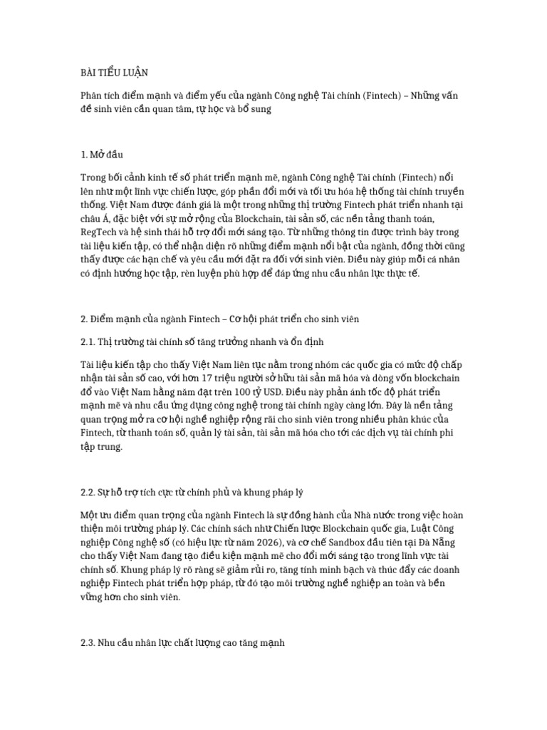 Bai Tieu Luan Fintech | PDF