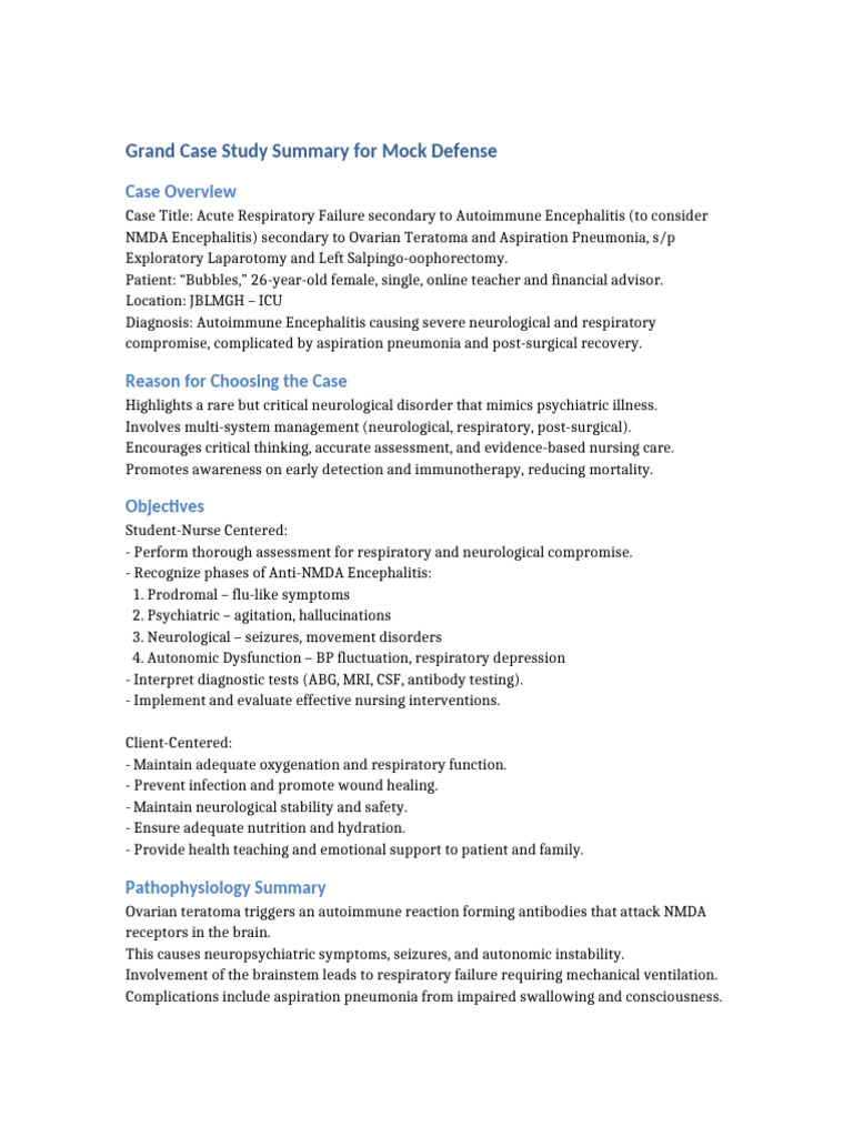 Grand Case Summary For Mock Defense | PDF | Neurology | Diseases And ...