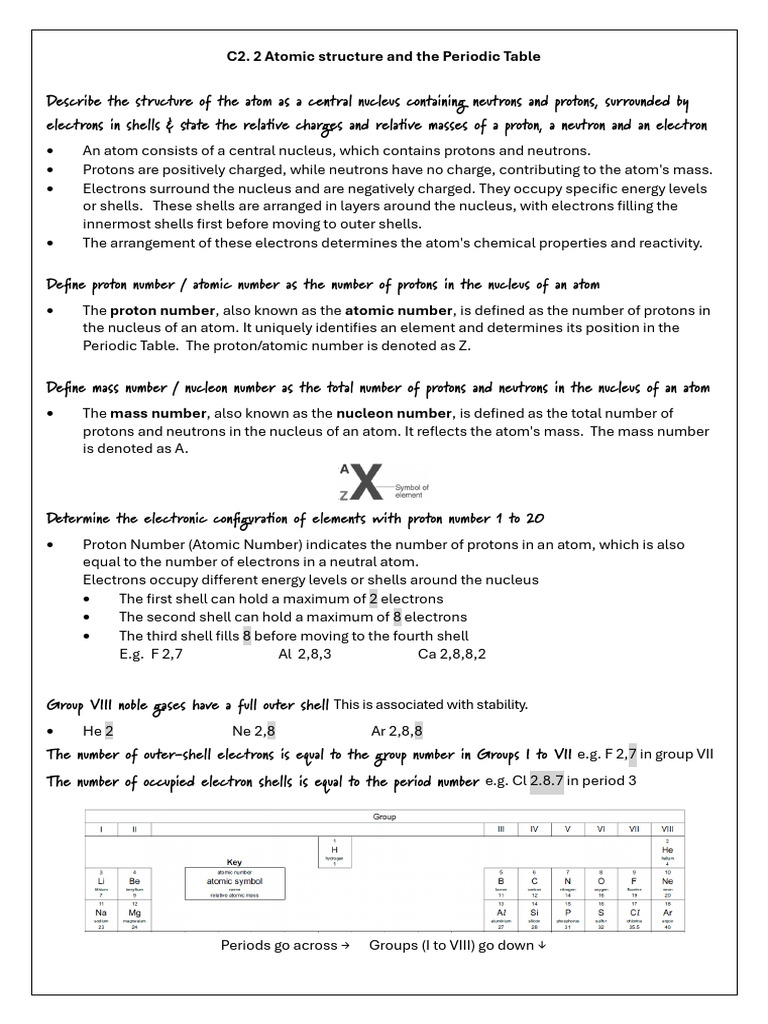 C2.2 Atomic Structure Periodic Table | PDF