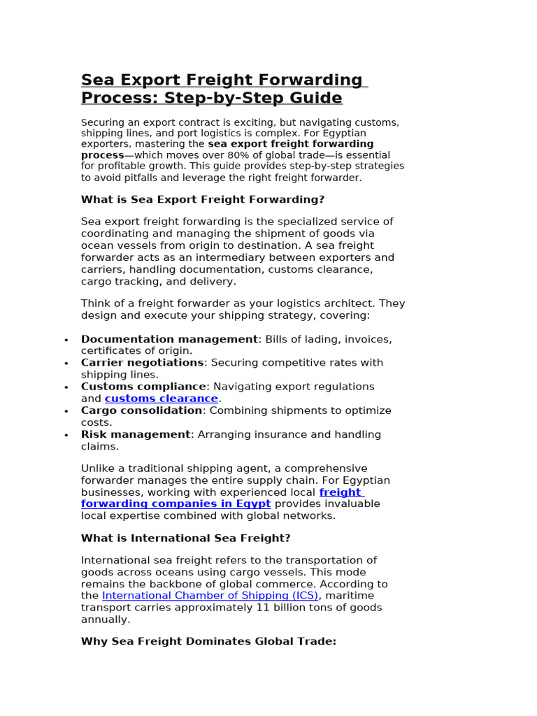 Sea Export Freight Forwarding Process | PDF | Cargo | Freight Transport