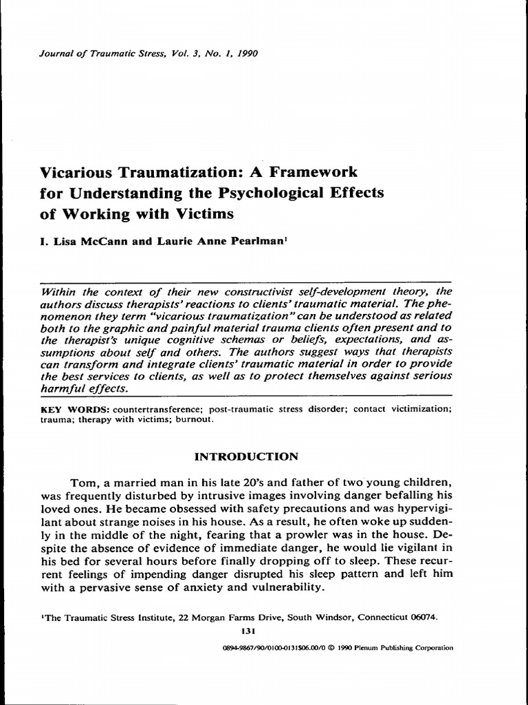 Vicarious Traumatization a Framework for Understanding Psychological ...