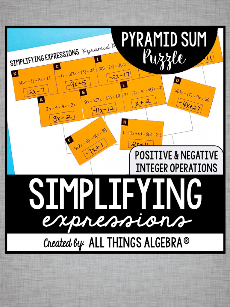 Simplifying Expressions Pyramid Sum Puzzle (Student) | PDF