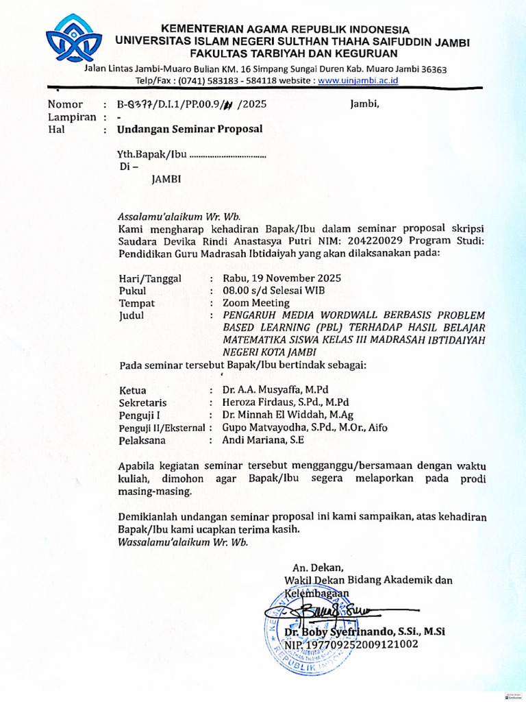 Surat Undangan Seminar Proposal (Devika | PDF