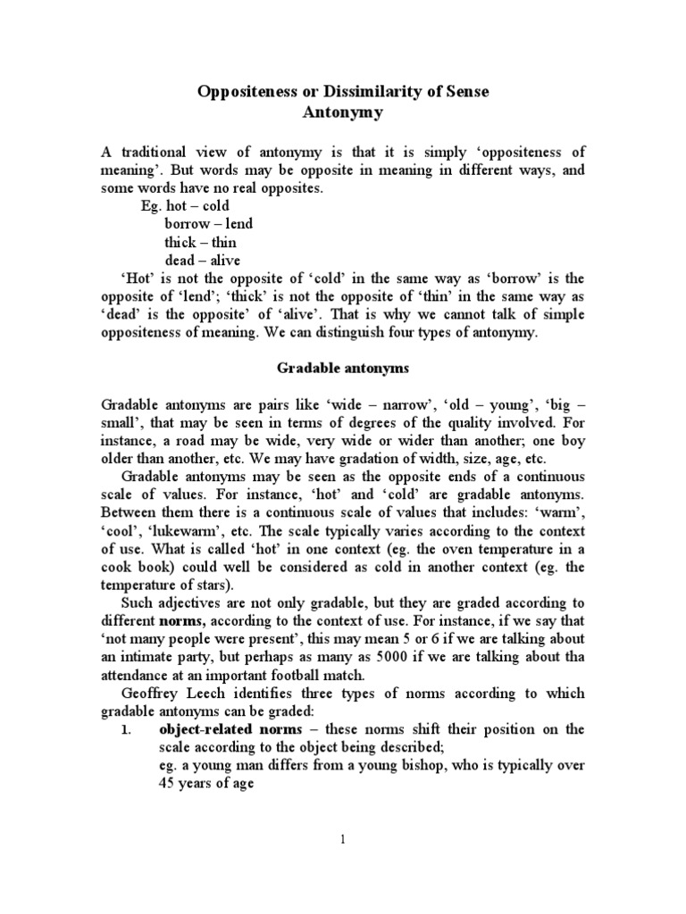Oppositeness or Dissimilarity of Sense | PDF | Onomastics | Linguistic ...