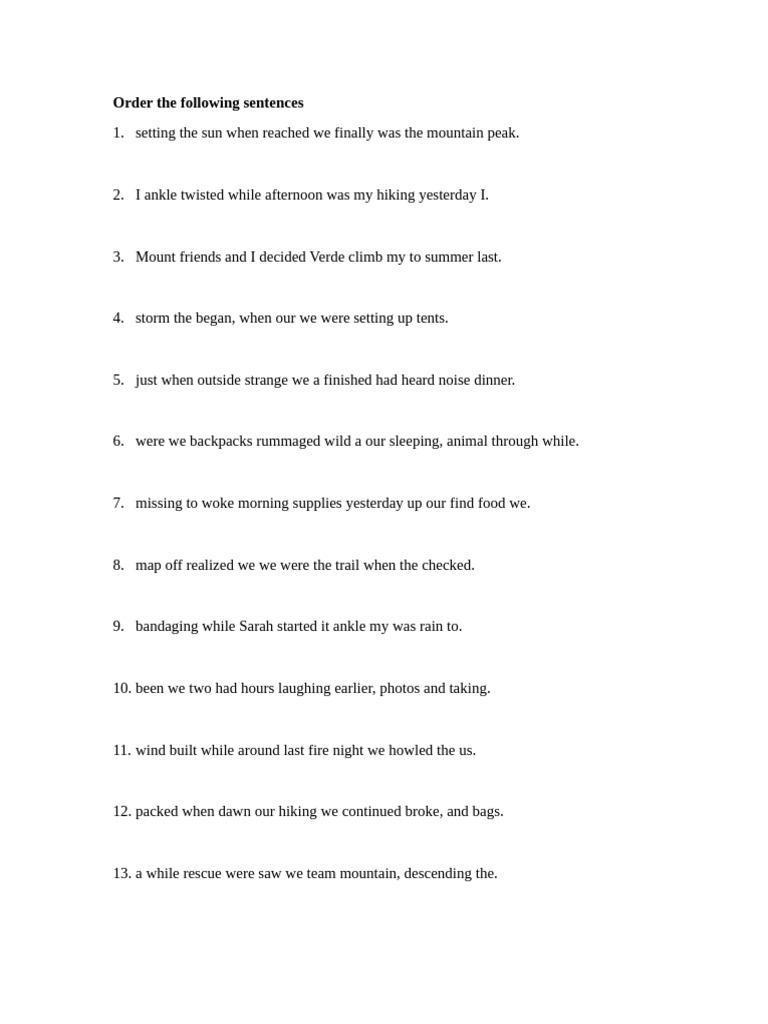 Order The Following Sentences | PDF