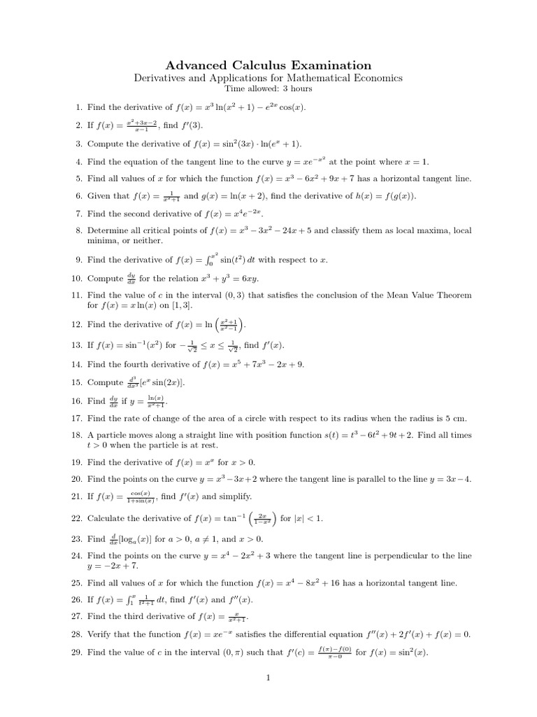 Advanced Calculus Exam: Derivatives Focus | PDF | Mathematical Analysis ...