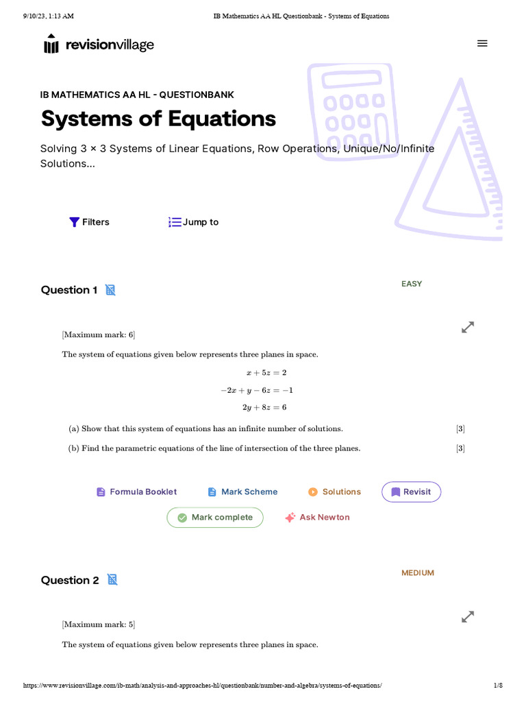 IB Math AA HL: Systems of Equations Guide | PDF | Equations | Mathematics