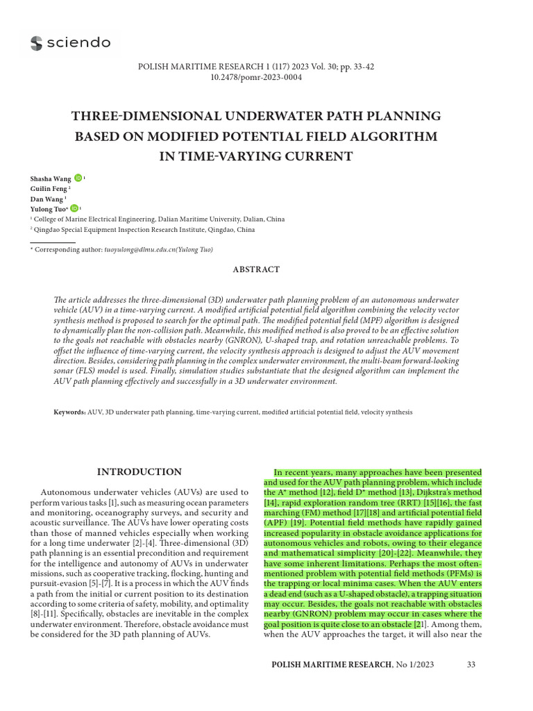 Three-Dimensional Underwater Path Planning Based On Modified Potential ...