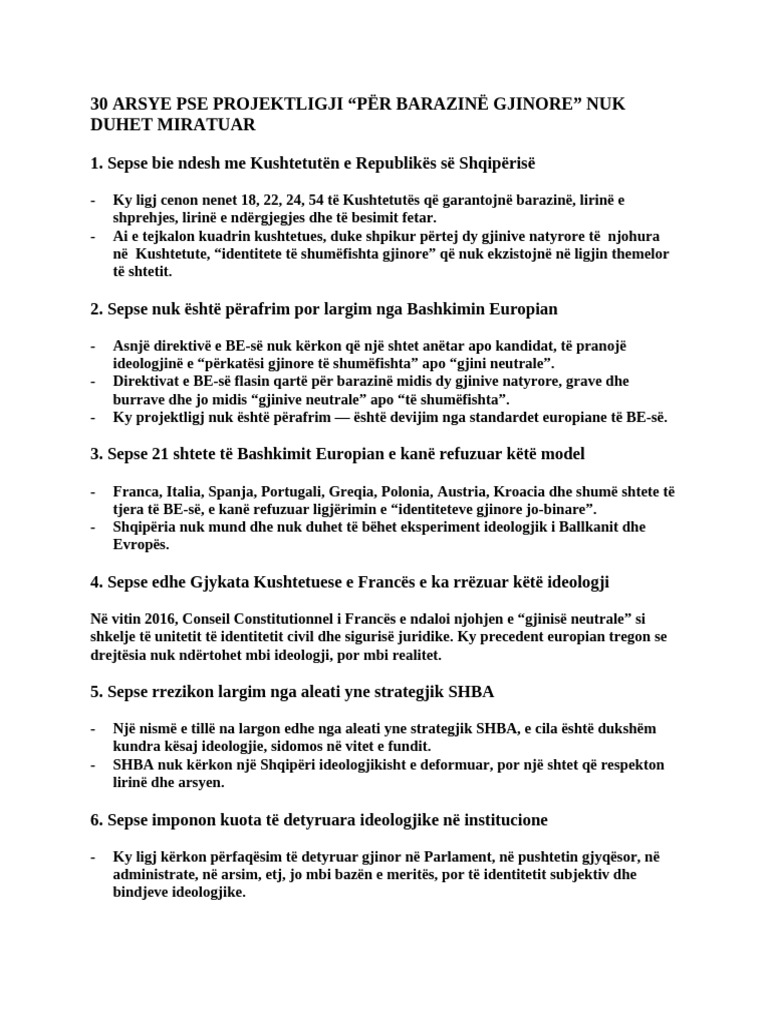 30 Arsye Kunder Projektligjit | PDF