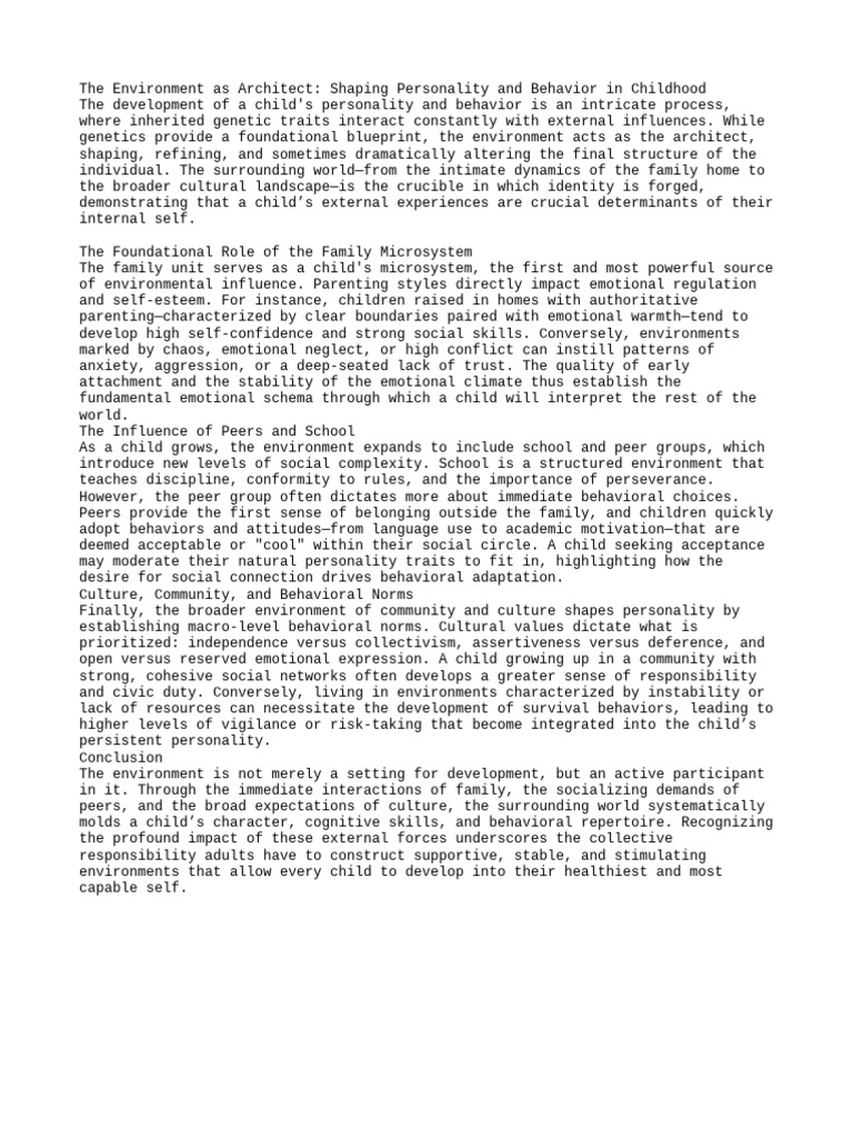 how the environment can shape the child | PDF | Liberal Arts Education | Psychological Concepts