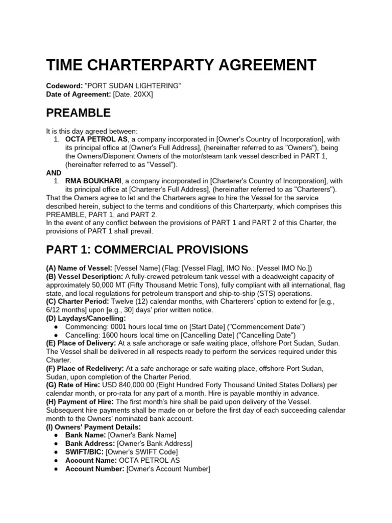 Port Sudan Time Charter Agreement | PDF