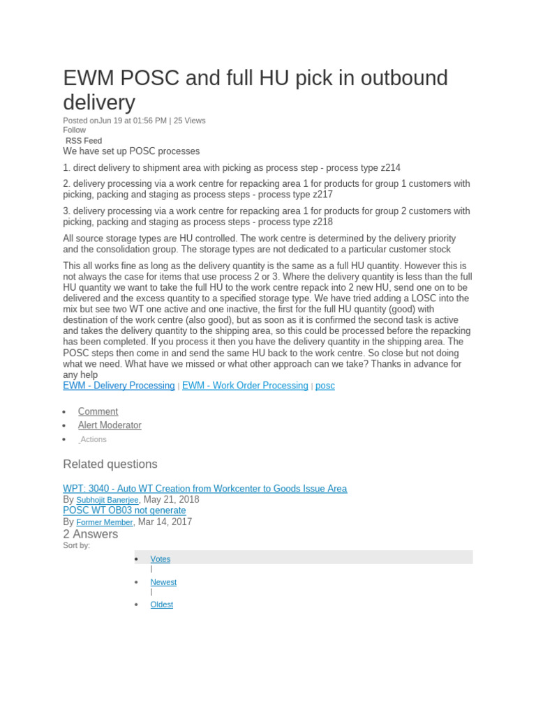 EWM POSC and Full HU Pick in Outbound Delivery | PDF