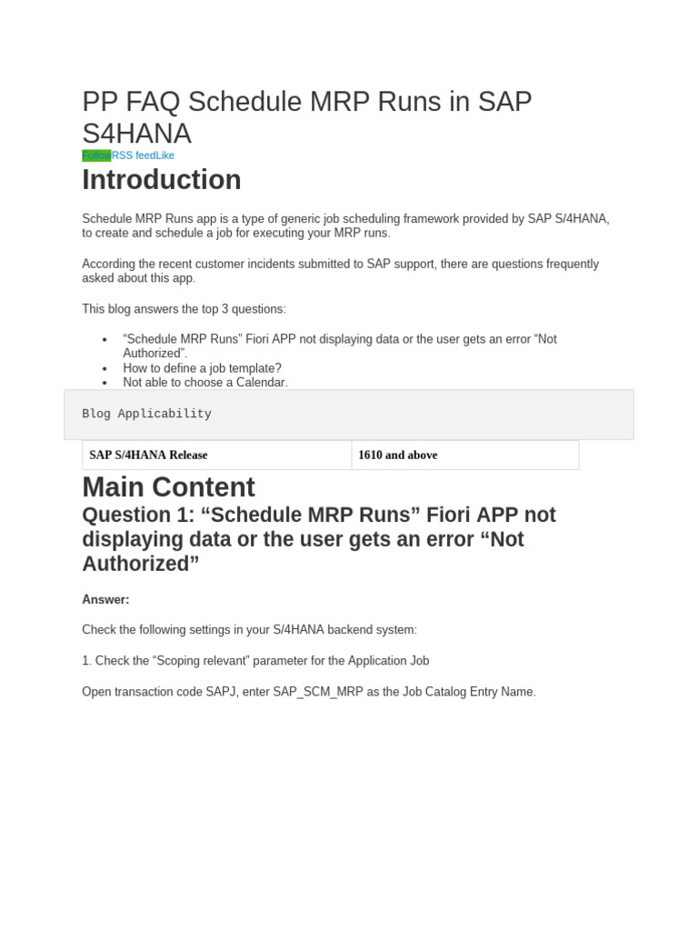 Pp Faq Schedule Mrp Runs in Sap s4hana | PDF | Parameter (Computer Programming) | Computing