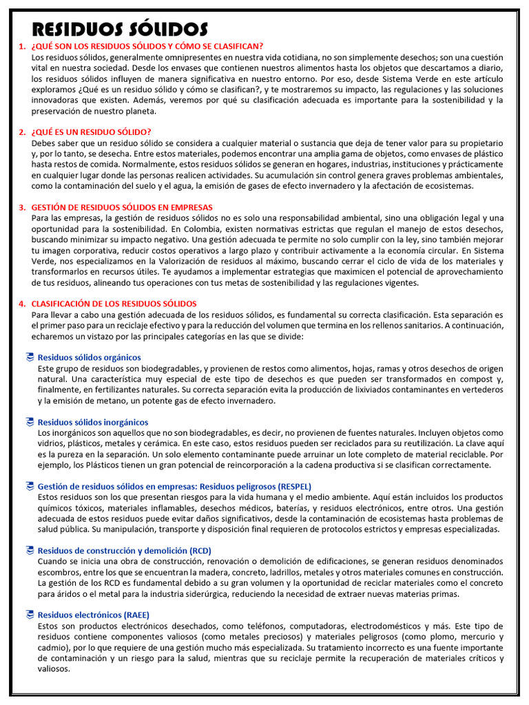 CLASE 1 - RESIDUOS SÓLIDOS | PDF | Residuos | Reciclaje