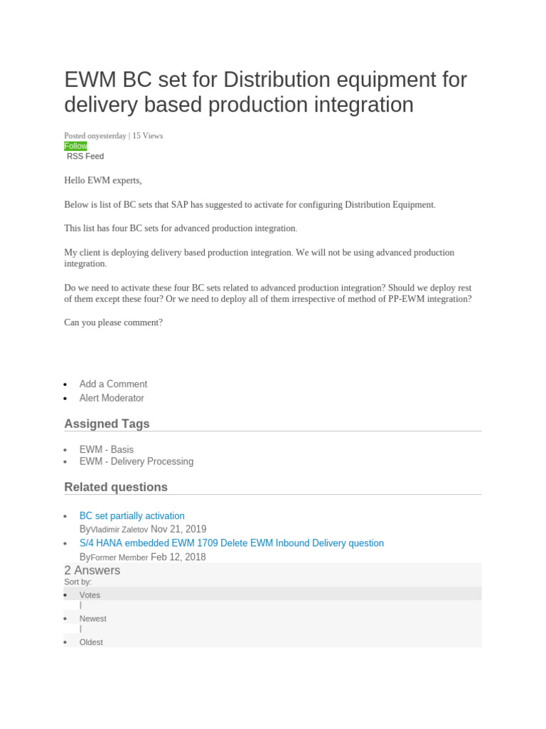 EWM BC Sets for Delivery Production Integration | PDF