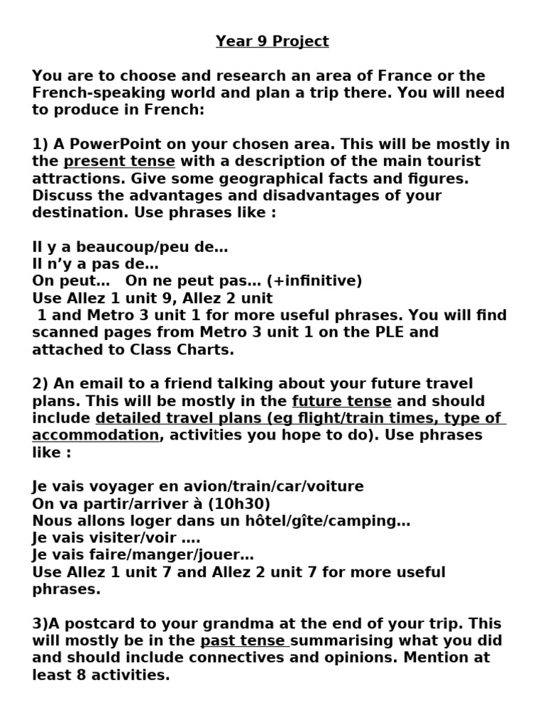 Year 9 French Trip Project Guide | PDF