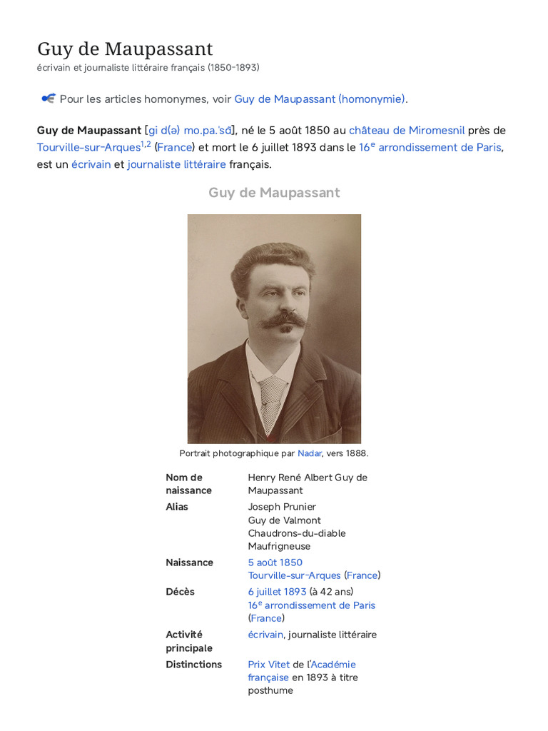 Guy de Maupassant : Biographie et Œuvres | PDF | Guy de Maupassant