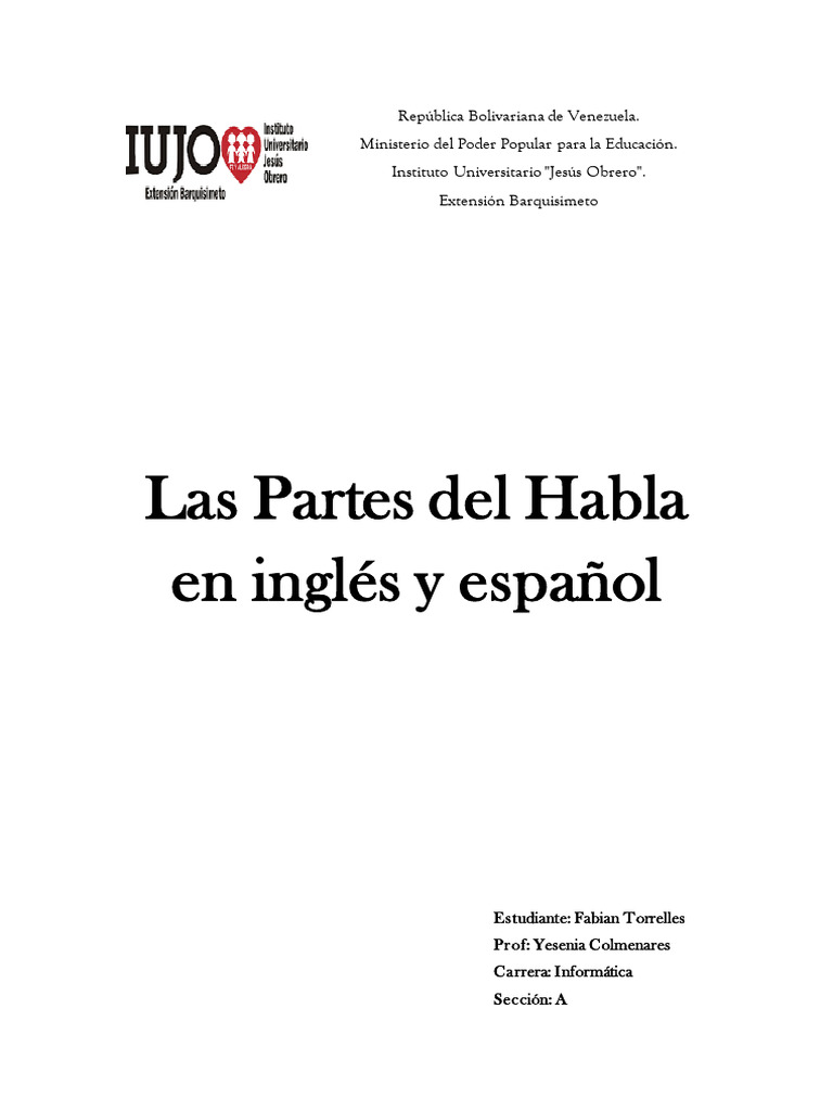 Las Partes Del Habla en Ingles y Español | PDF | Oración (Lingüística ...
