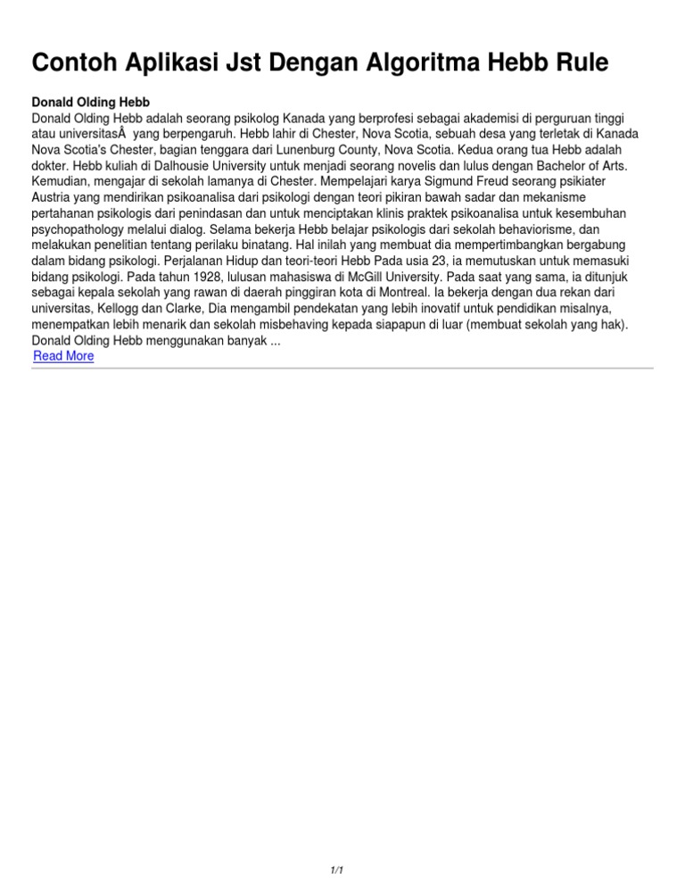 Contoh Aplikasi JST Dengan Algoritma Hebb Rule | PDF