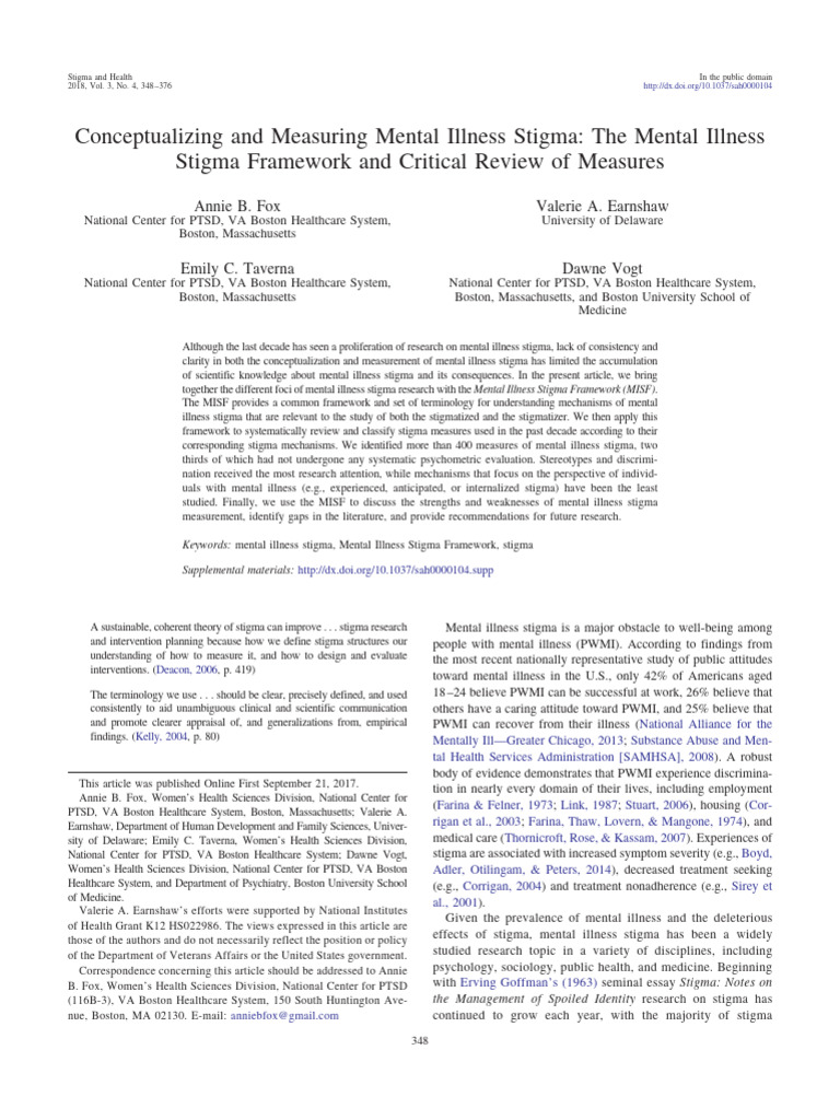 Measuring Mental Illness Stigma Framework | PDF | Social Stigma ...