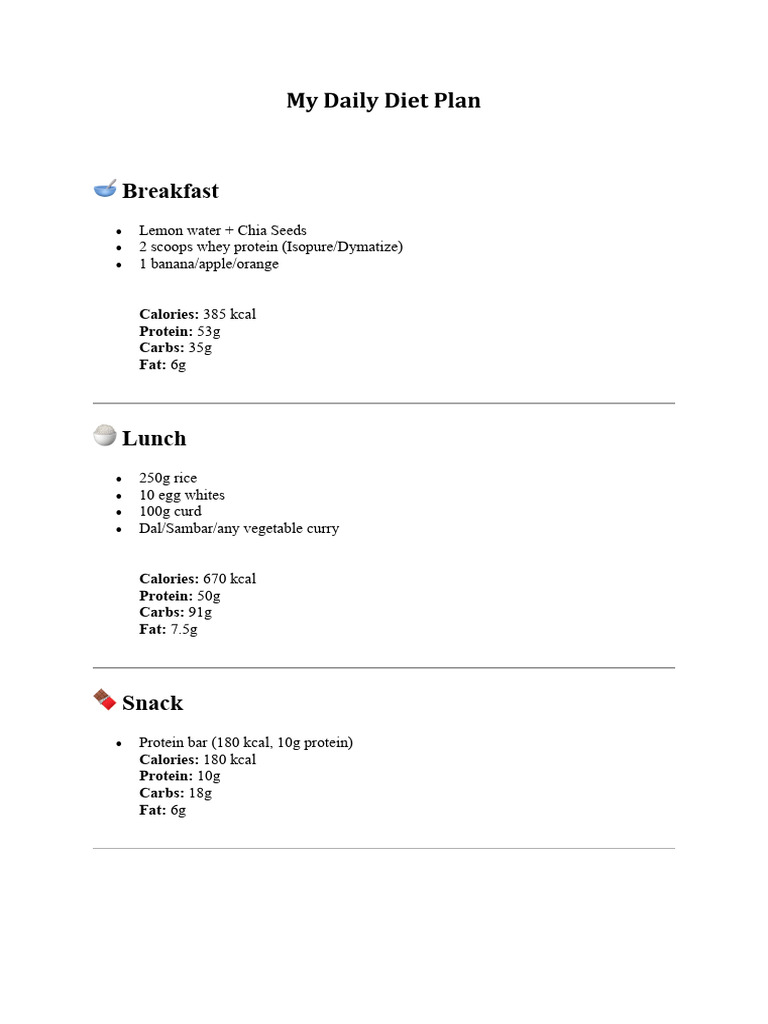 My Daily Diet Plan | PDF