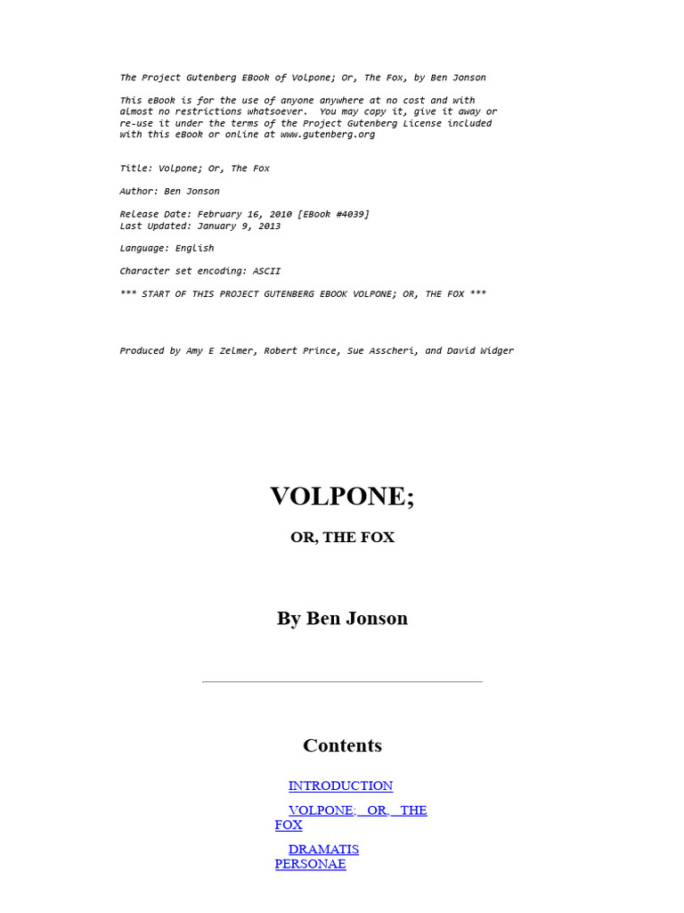 Volpone; Or, The Fox, By Ben Jonson | PDF | Ben Jonson | William ...