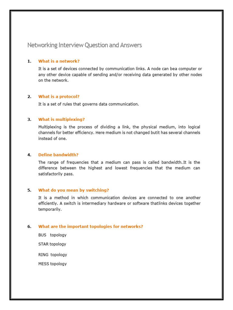 Networking Interview Questions | PDF | Computer Network | Network Topology