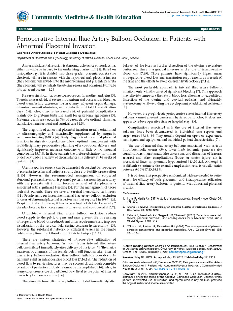 Internal Iliac Artery Balloons | PDF | Obstetrics | Human Pregnancy