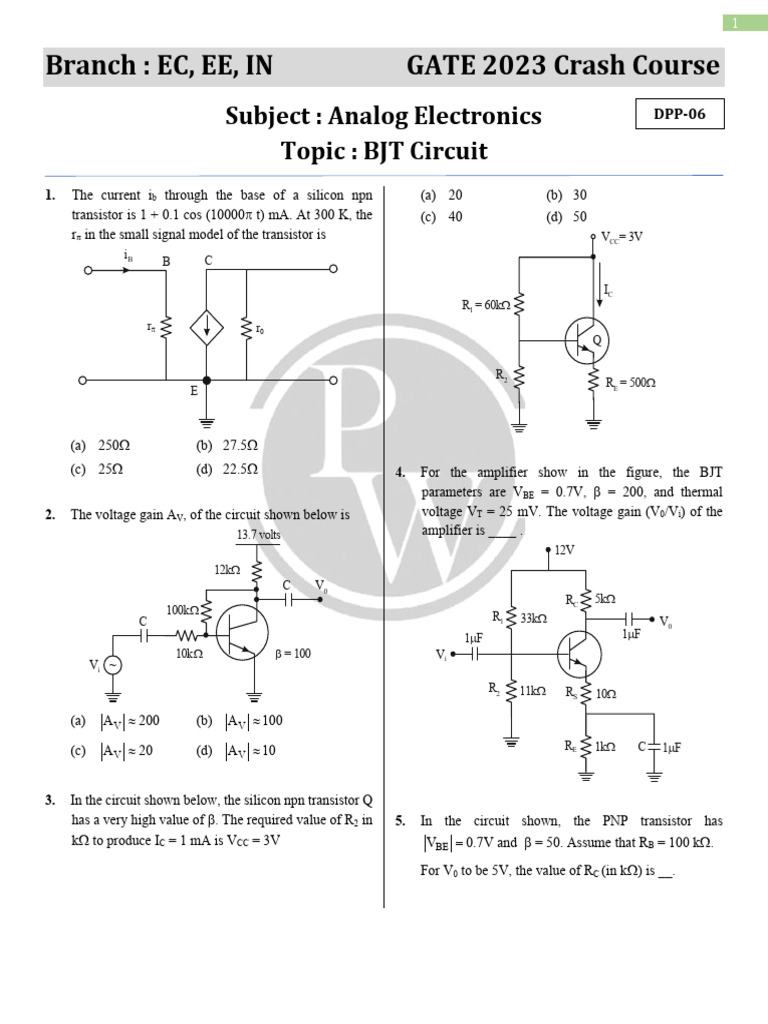 GATE 2023 BJT Circuit Crash Course | PDF | Bipolar Junction Transistor ...