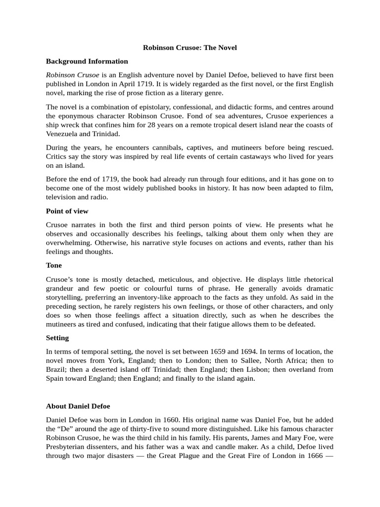 Robinson Crusoe Notes | PDF | Daniel Defoe | Robinson Crusoe