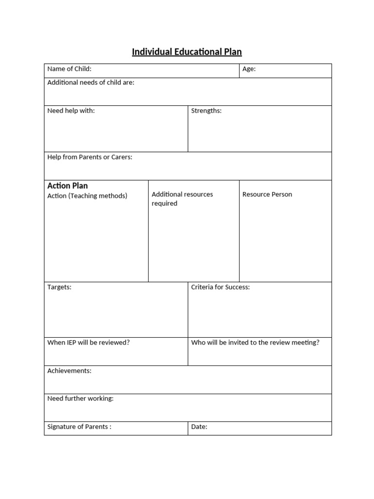 Individual Educational Plan Format (1) (1) | PDF