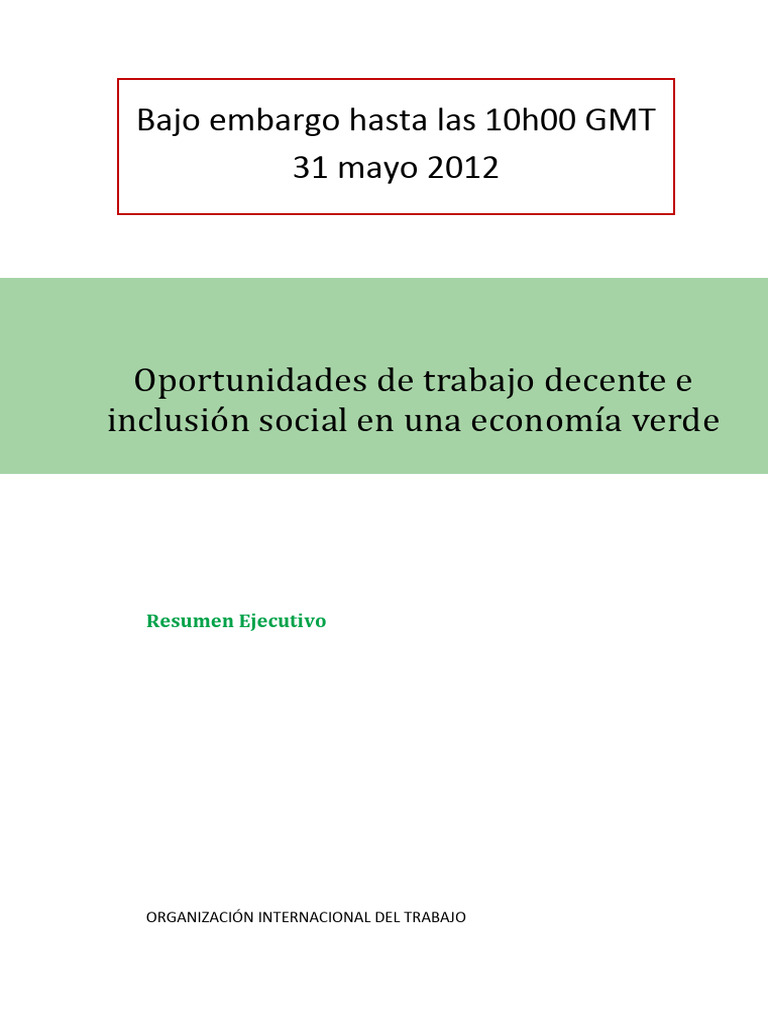 Economia Verde. Informe de La OIT | PDF | Sustentabilidad | Empleo