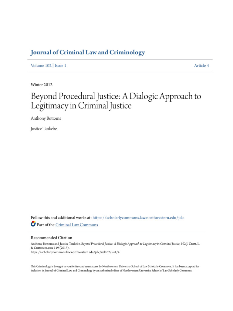 Bottoms, A., & Tankebe, J. (2012) Beyond Procedural Justice A Dialogic ...